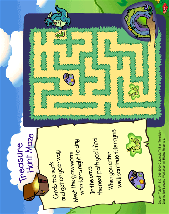 Dragon Tales . Knuckerhole . Treasure Hunt Maze . Print Maze 1 | PBS Kids